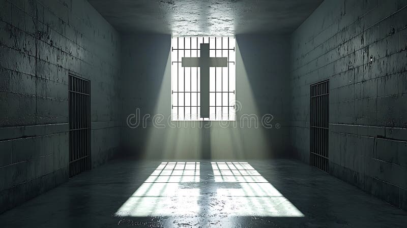 Hope in Confinement a Prison Cell with CrossShaped Light Stock ...