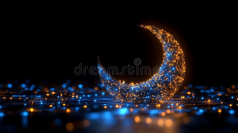 Luminous Crescent Moon Network of Lights Stock Illustration ...
