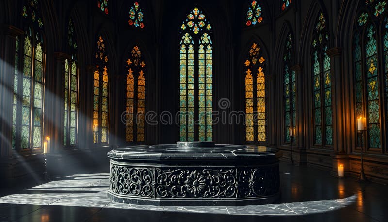 Sunlit Gothic Cathedral with Ornate Marble Dais Stock Illustration ...