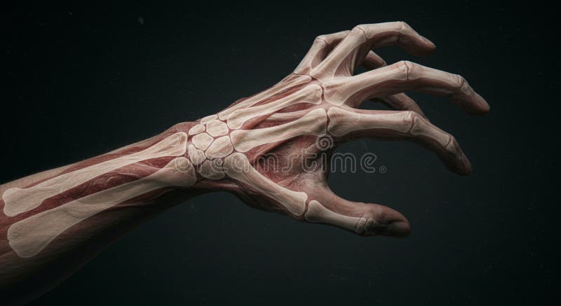 A Digitally Rendered Image of a Human Hand with Bones and Tendons ...