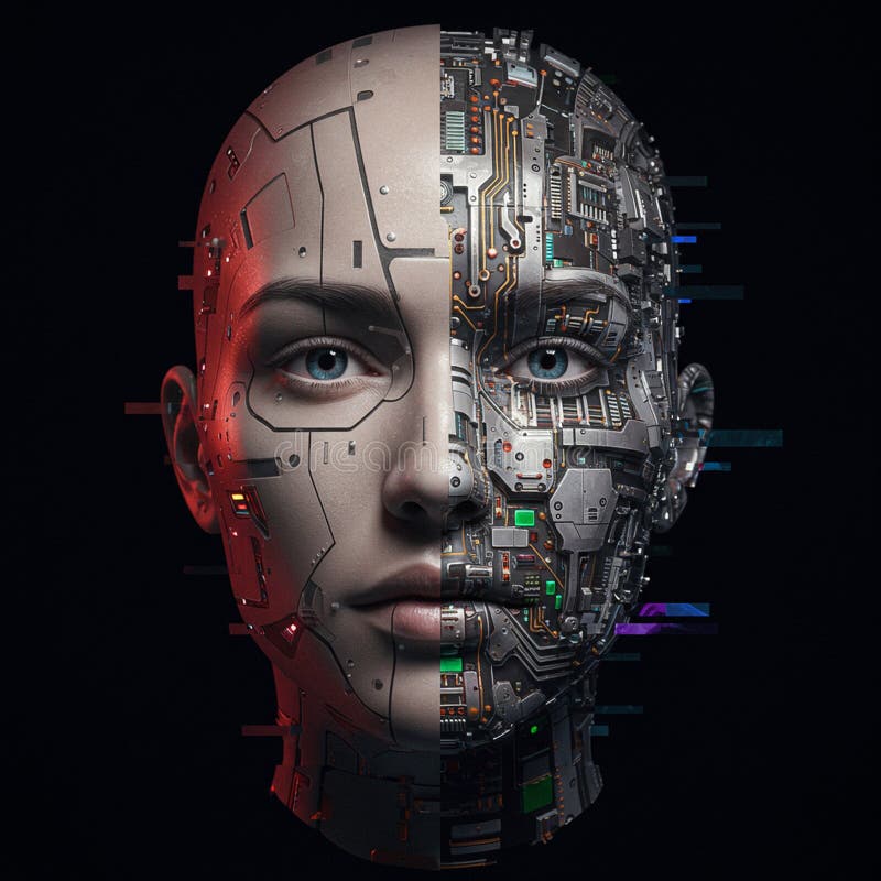 A Digitally Rendered Image Showing a Humanoid Face Split in Half. the ...