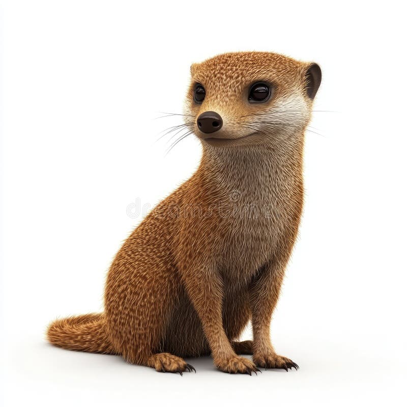 Adorable Yellow Mongoose Sitting on White Background, 3D Render Stock ...