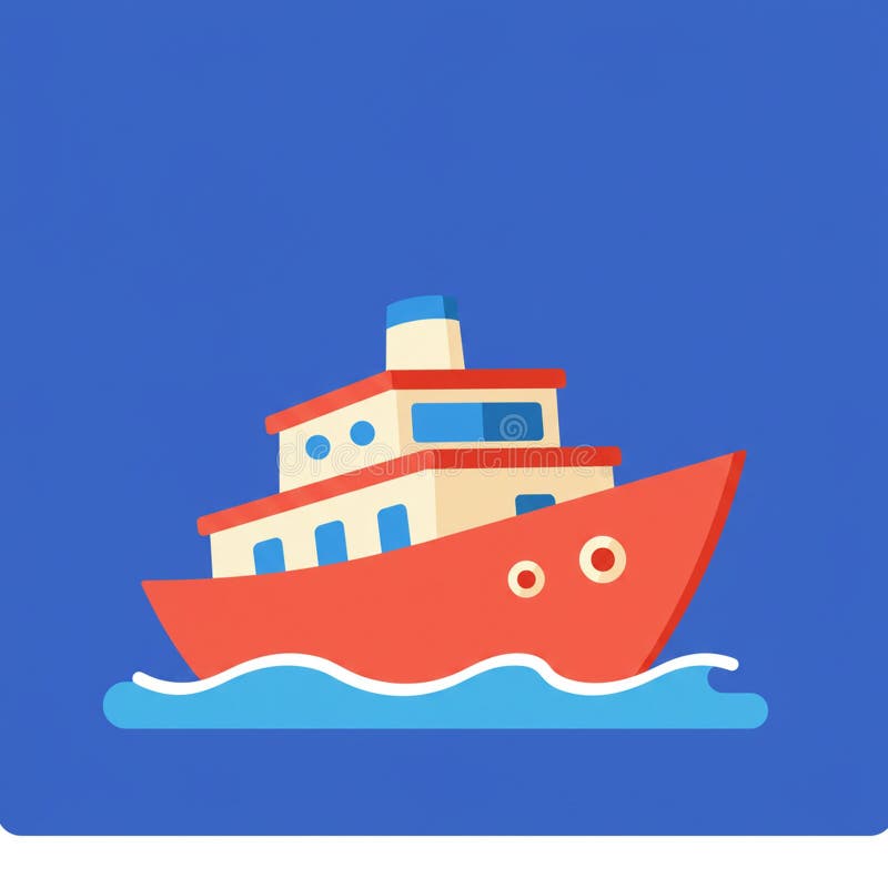 A Digitally Rendered Image of a Stylized Boat with a Red Hull and Cream ...