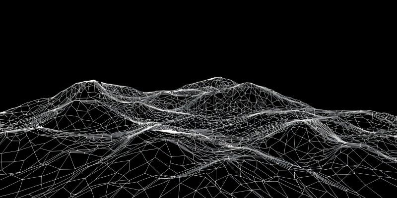 A Digitally Rendered Landscape with a White Wireframe Mesh Over a Black ...
