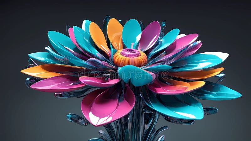 A Digitally Rendered, Multi-colored Flower with Layered Petals Stock ...