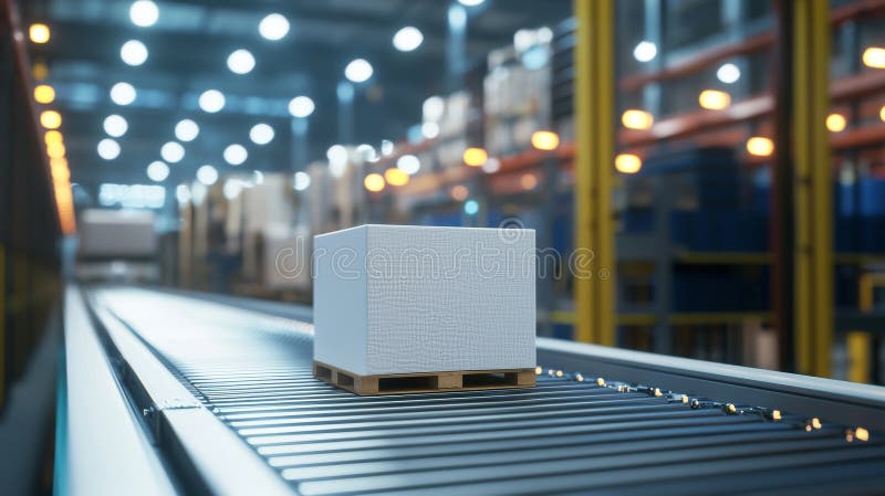 Digitally Rendered Packaging Boxes and a Conveyor Belt are Shown in a ...