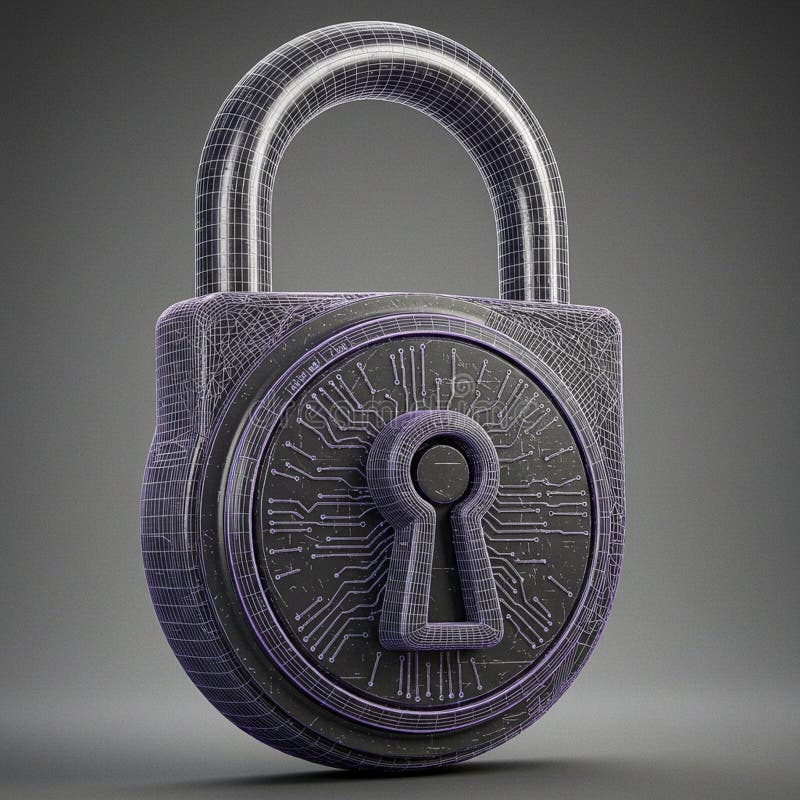 A Digitally Rendered Padlock Featuring a Detailed Wireframe Design. the ...