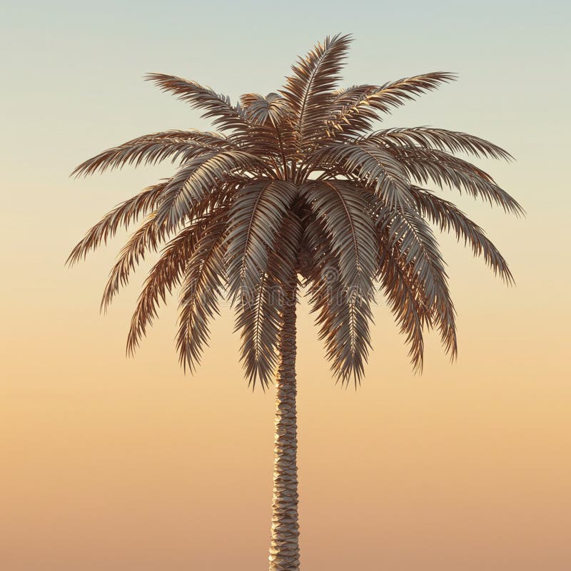 A Digitally Rendered Palm Tree Stands Against a Gradient Sky ...