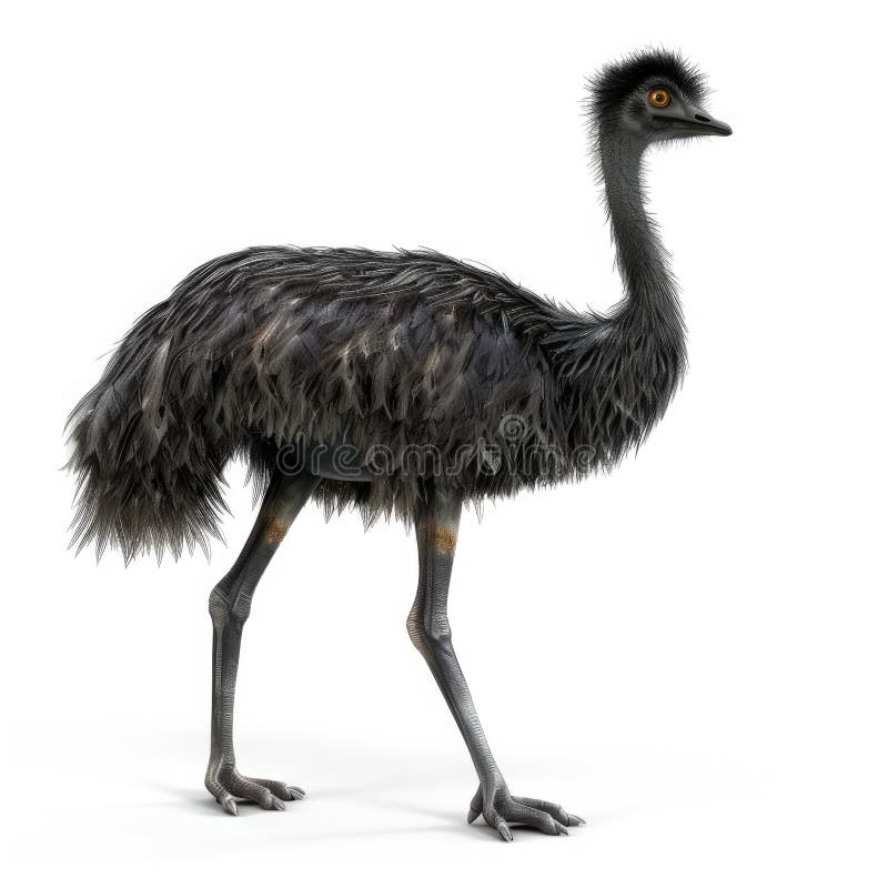 Majestic Black Emu Bird Standing on White Background Stock Illustration ...