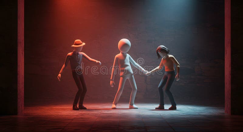 Digital Scene of Three Stylized Characters Exploring Connection and ...
