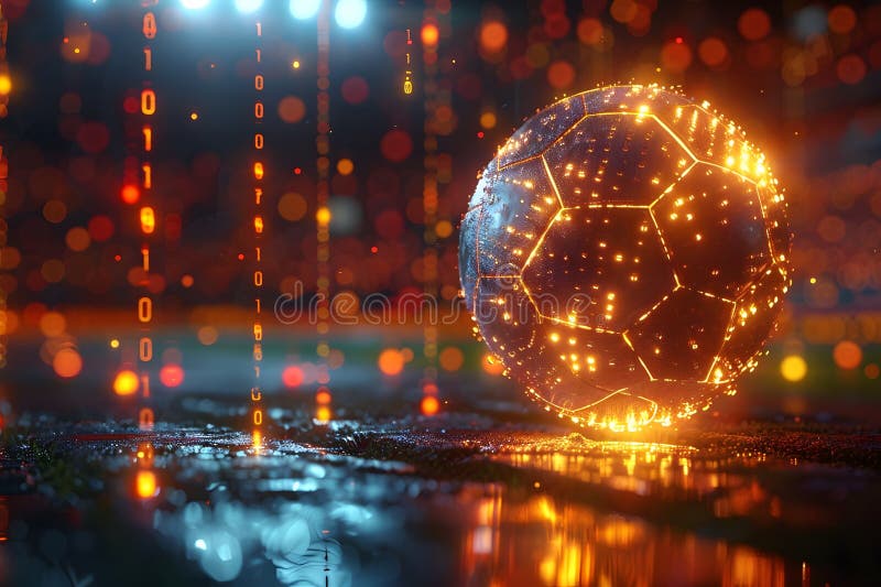 Digital Soccer Ball with Glowing Lights in Cyber Futuristic Hi-Tech ...