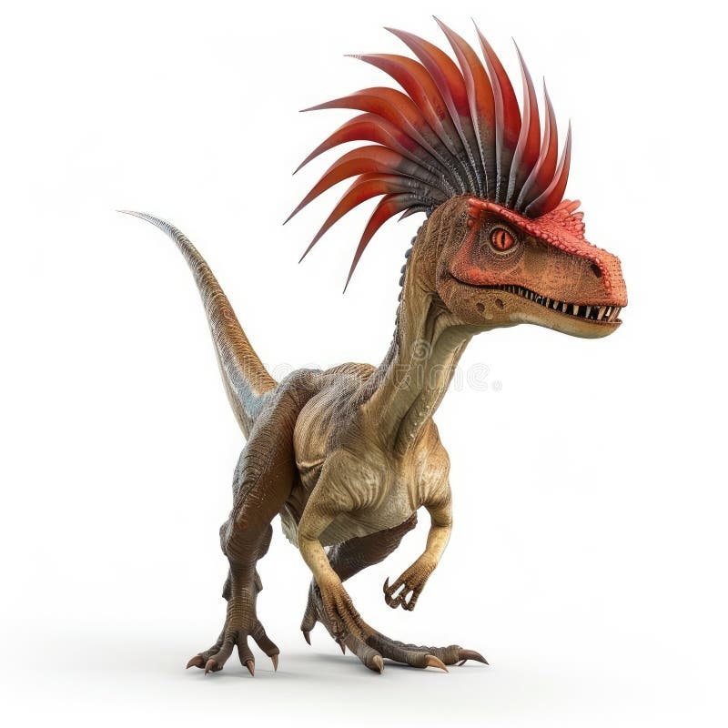 Fierce Dilophosaurus with Red Mohawk, Ready To Hunt Stock Illustration ...