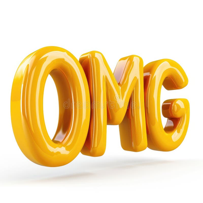 OMG! Glossy Yellow 3D Letters on White Background Stock Illustration ...