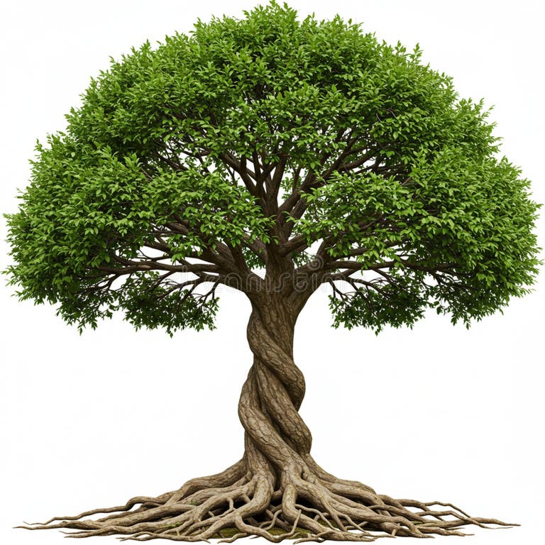 A Digitally Rendered Tree with a Twisted Trunk and Extensive Roots ...