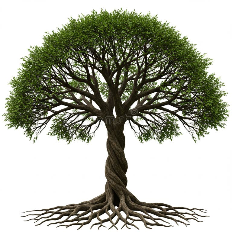 A Digitally Rendered Tree with a Twisting Trunk and Intertwining Roots ...