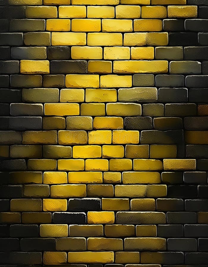 A Digitally Rendered Wall of Bricks with a Gradient of Yellow and Black ...