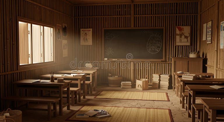 Rustic Bamboo Classroom Interior Stock Illustration - Illustration of ...