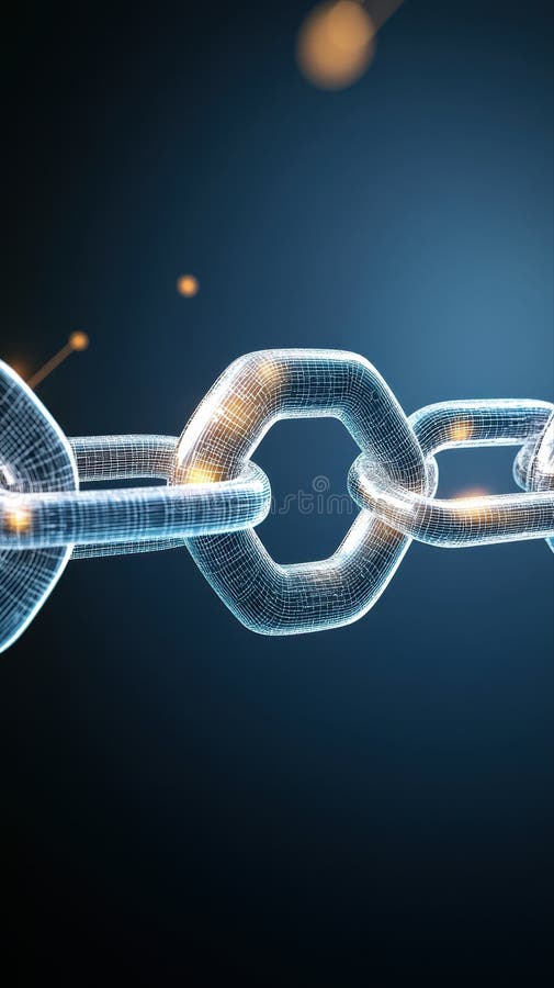 Digitally Rendered Wireframe Chain with Interconnected Hexagonal Links ...