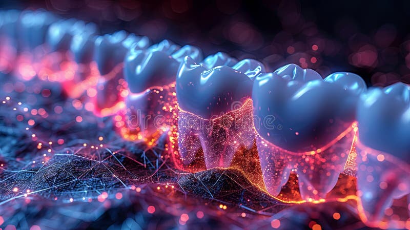 Digitally Scanned Teeth, Animated Teeth, in the Style of Neon Grids ...
