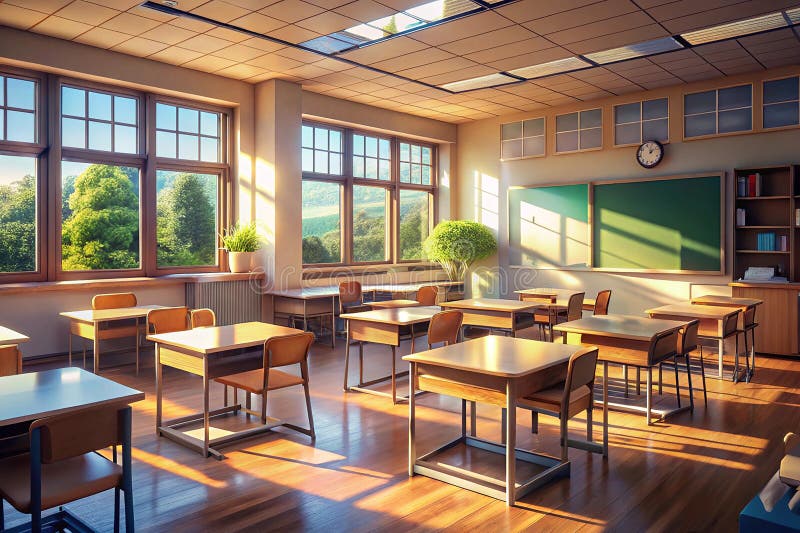 Stylized Classroom with Realistic Lighting Stock Illustration ...