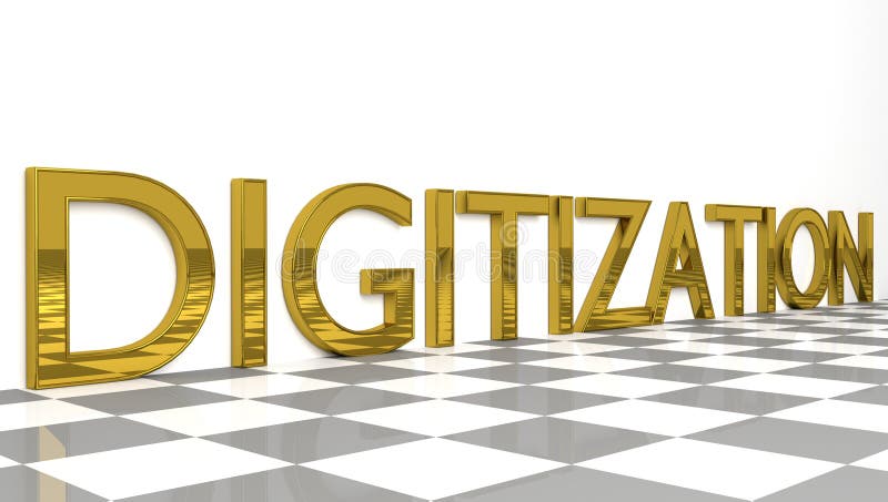 Digitization Sign in Gold and Glossy Letters Stock Illustration ...