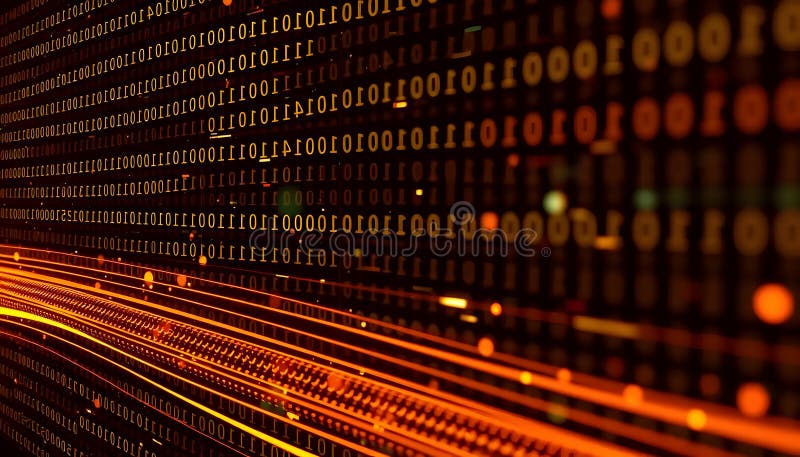 Digitized Data Streams Flowing Through Binary Code System Stock