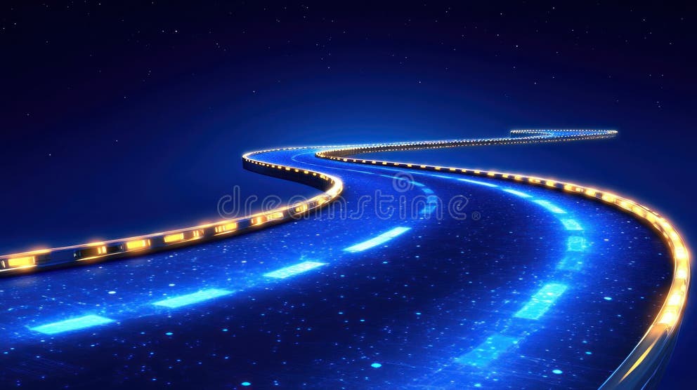 Digitized Highway: Blue Light Trails Representing High Speed Data ...