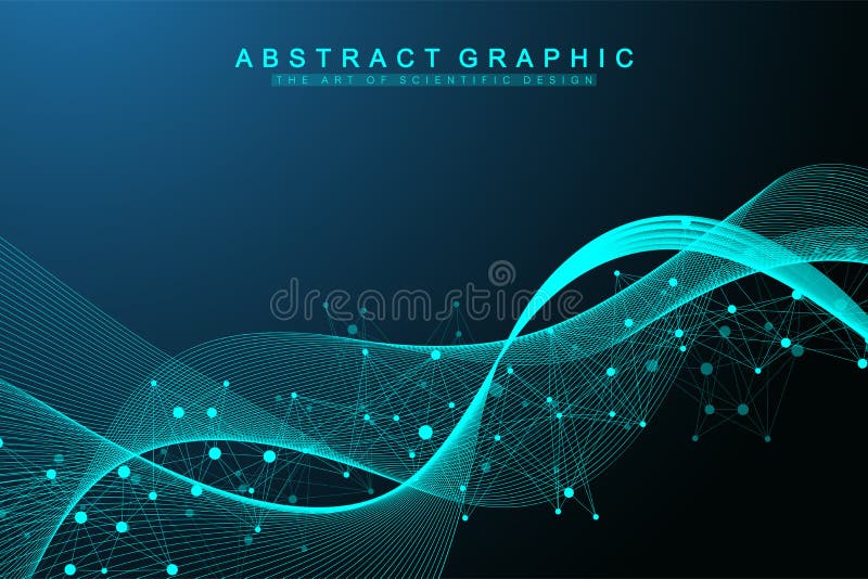 Digits Abstract Background with Connected Line and Dots, Wave Flow. Digital Neural Networks ...