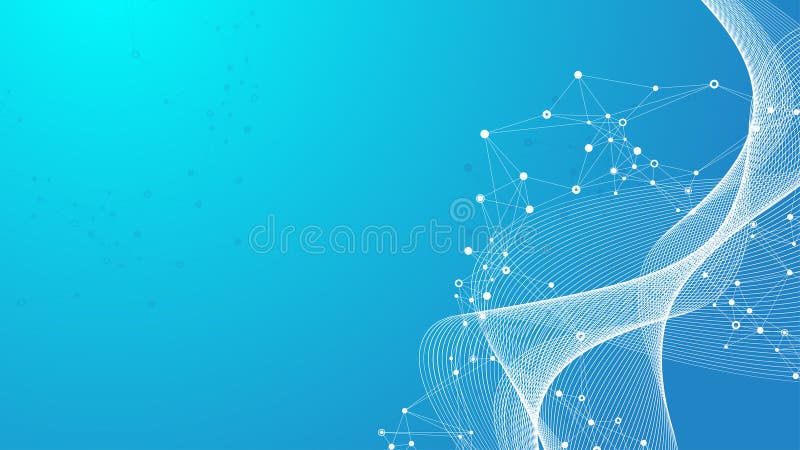 Digits Abstract Background With Connected Line And Dots Wave Flow Digital Neural Networks