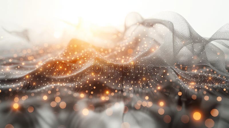 Digits Abstract Background With Connected Lines And Dots Wave Flow Digital Neural Networks Stock