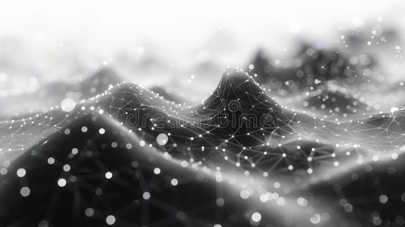 Digits Abstract Background With Connected Lines And Dots Wave Flow Digital Neural Networks Stock