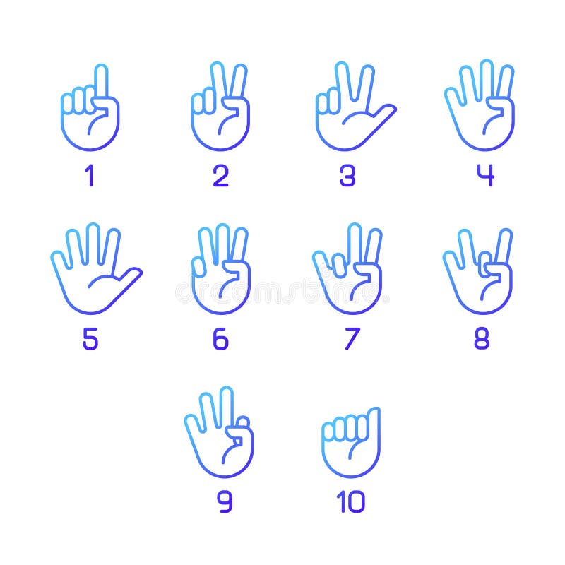 Digits in American Sign Language Pixel Perfect Gradient Linear Vector ...