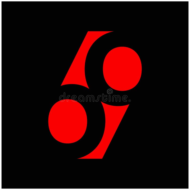 69 Digits Icon. 69 Letters Negative Space in Red Color Stock Vector ...