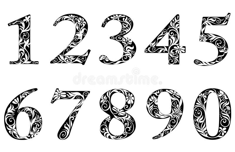 Digits and Numbers with Floral Stock Vector - Illustration of ...