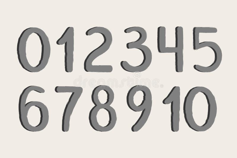 Digits Numbers in Hand Drawn Doodle Style with Shadow. Number 0 To 10 ...