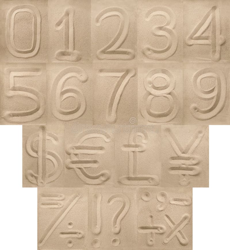 Digits, Punctuation and Currency Symbols from Sand Stock Image - Image ...