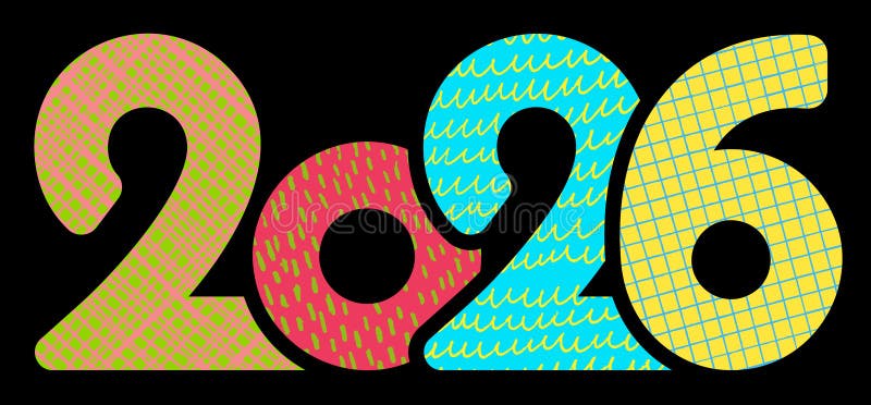 2026 Digits with Retro Pop Patterns Stock Illustration - Illustration ...