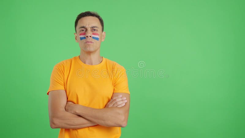 Dignified and Serious Man with Dutch Flag Painted on Face Stock Footage ...