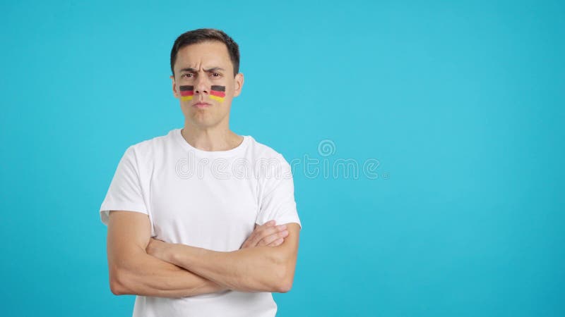 Dignified and Serious Man with Chinese Flag Painted on Face Stock ...