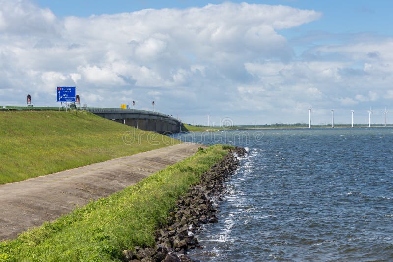 With Concrete Bridge of Dutch Highway between Emmeloord and Lelystad ...