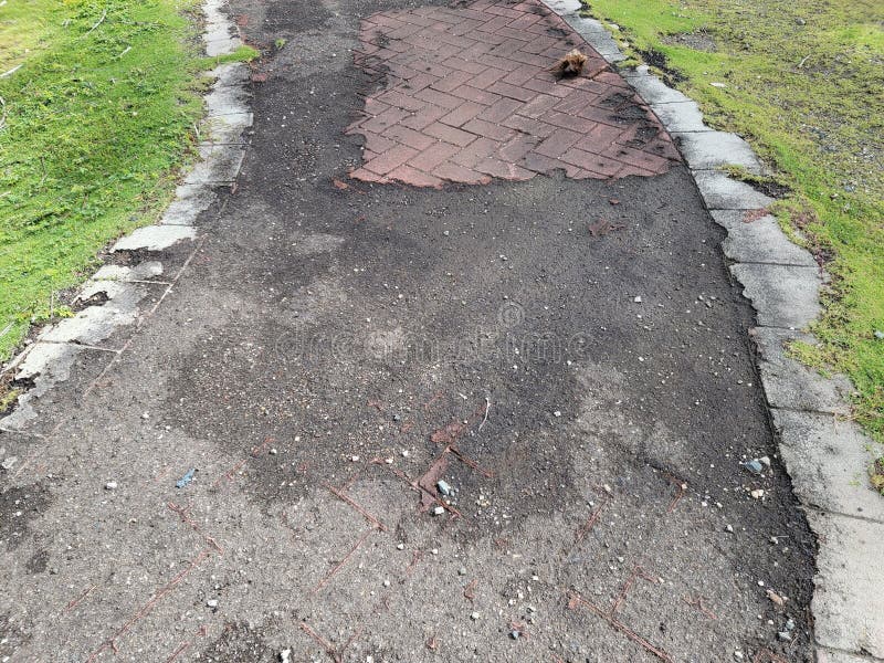 Dilapidated or Broken Red Brick Path or Trail Stock Image - Image of ...