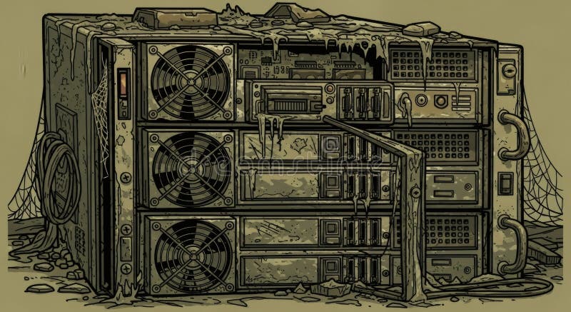 A Dilapidated Computer Server is Depicted with a Grunge Aesthetic ...