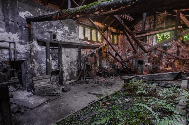 Dilapidated Factory with Plants Stock Photo - Image of discovery, lost ...
