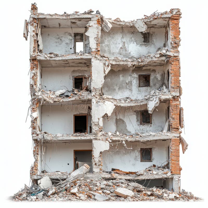 Demolished Multi Story Building Grey and White Concrete Brick Ruin ...
