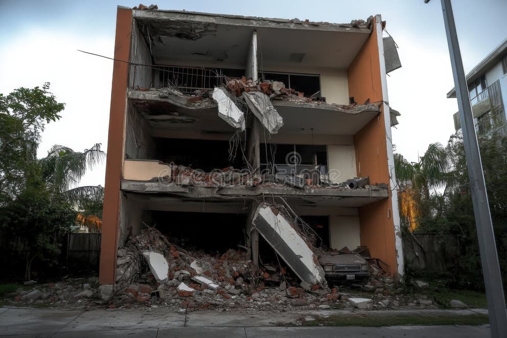 Severely Damaged Residential Building Showcasing Structural Collapse ...