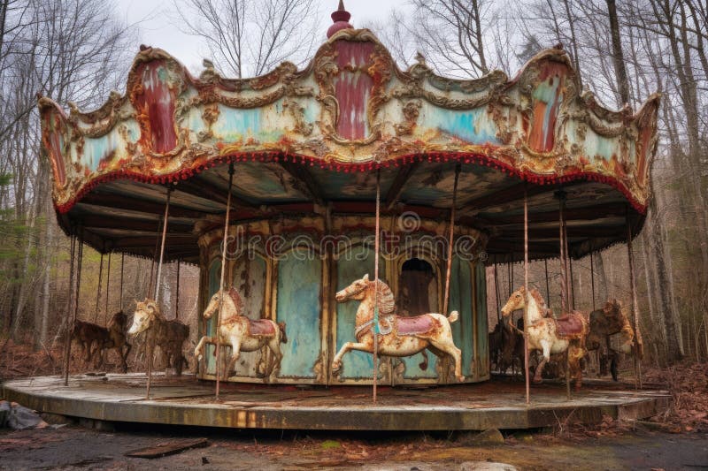 Dilapidated Old Carousel with Chipped Paint and Rust Stock Image ...