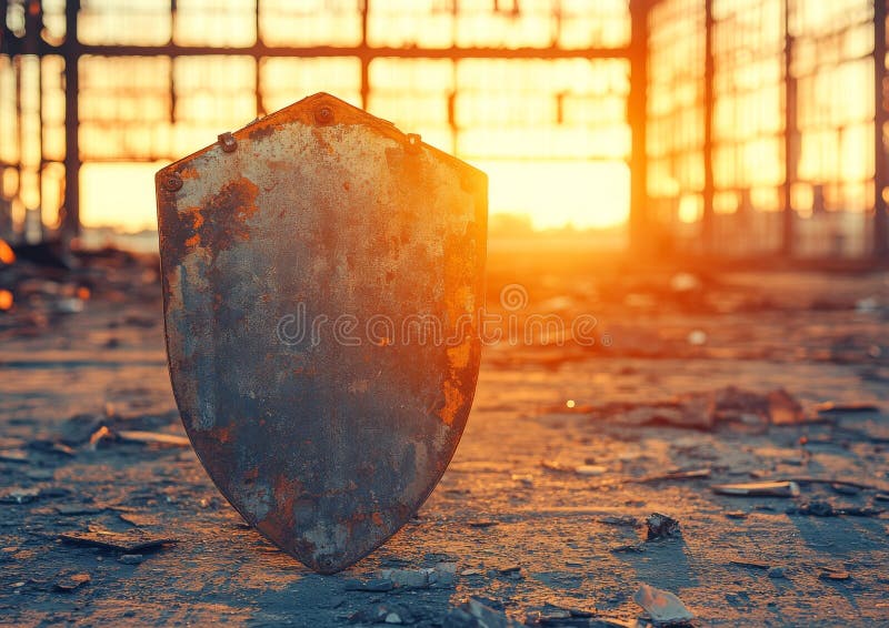 Dilapidated Shield in an Empty City. Realistic and Gritty Stock Image ...