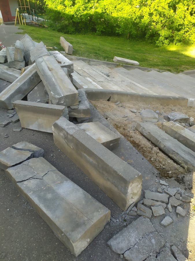 A Dilapidated Staircase on the Sidewalk is Under Repair Stock Image ...