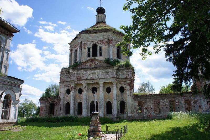 A Dilapidated Temple and a Courtyard in the Tver Region Stock Photo ...