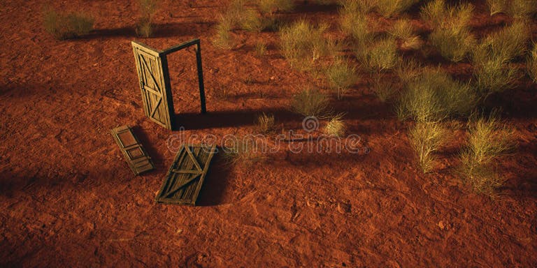 Dilapidated Wooden Door and Frame in Desert. Stock Image - Image of ...
